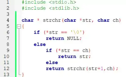 Escreva, recursivamente, a funçãochar *strchr(char *str, cha