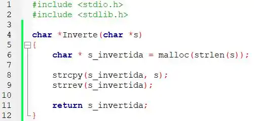 Implemente a função char*Inverte(char*S) que cria dinamicame