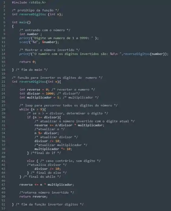 Invertendo dígitos. Escreva uma função que leia um valor int