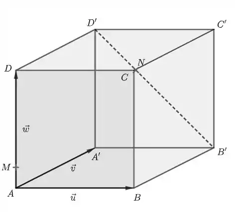 No cubo A B C D A ' B ' C ' D ' , temos 3 A M →= M D → e 2 D