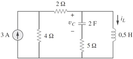 Determine v c , i L e a energia armazenada no capacitor e indutor no c