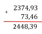Resolva a soma entre os números 2374,93 e 73,456 utilizando