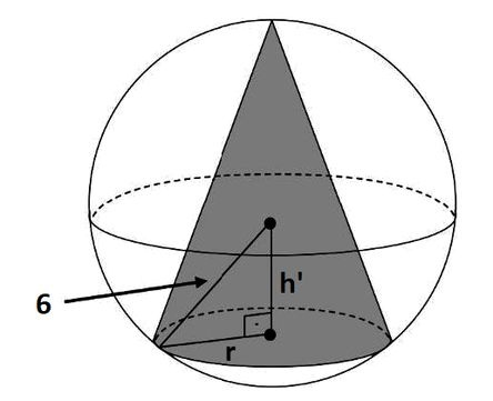 Considere os cones circulares retos inscritos numa esfera de raio 6 cu
